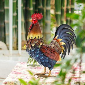 Accents | Rooster Decor Garden Statue Metal Chicken Yard Art Outdoor ...